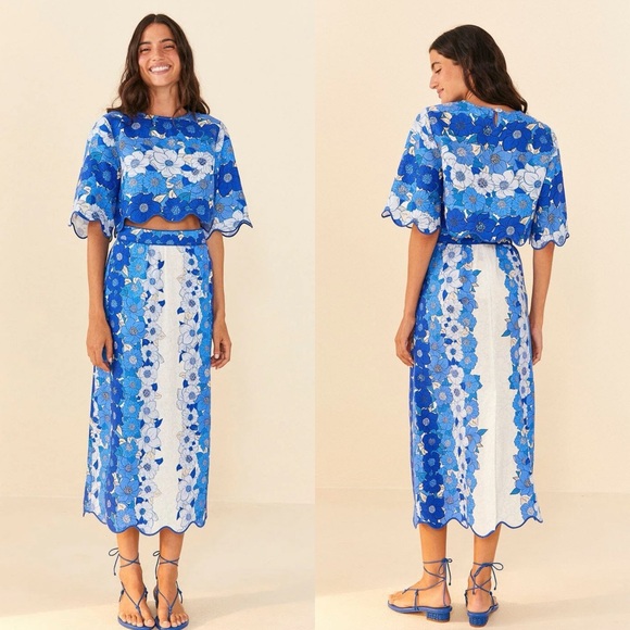FARM Rio | Skirts | Farm Rio Blue Flower Stripes Midi Skirt Matching ...